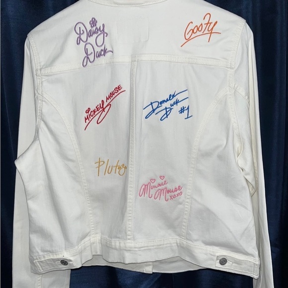 Jackets & Coats | White Jean Jacket Embroidered Mickey And Friend ...